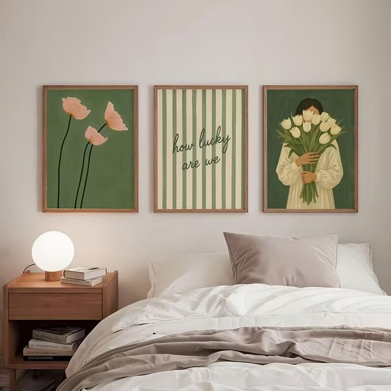 Romantic Love Quotes Posters - Vintage Green Striped Minimalist Floral ...