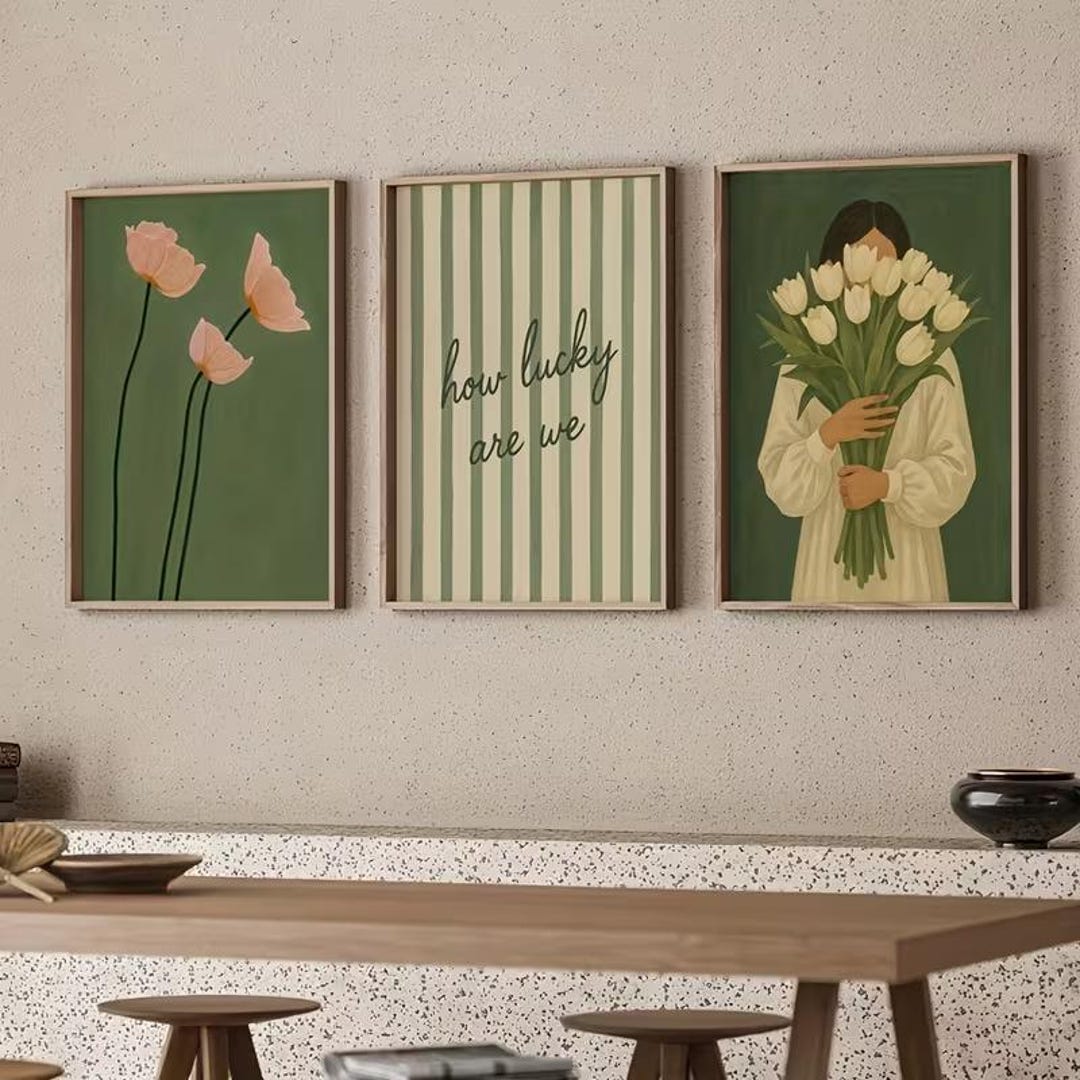 Romantic Love Quotes Posters - Vintage Green Striped Minimalist Floral ...