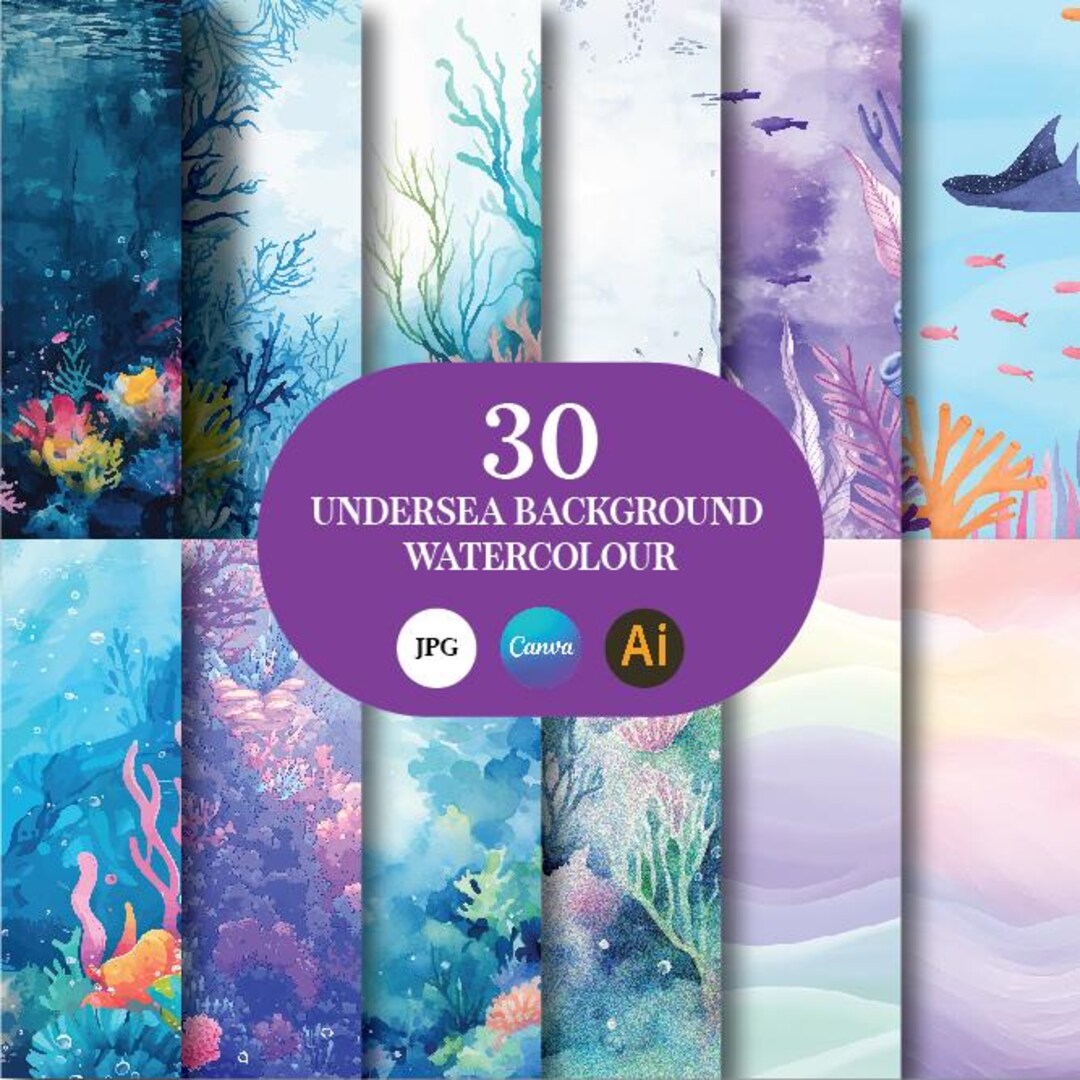 Undersea Watercolor Background Set: Mermaid Party & Ocean Designs ...