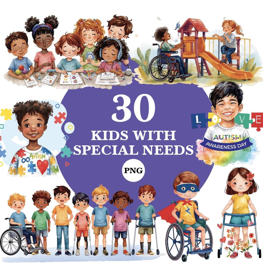 Inclusive Kids Clipart: Special Needs, Disability Awareness (PNG) - Etsy