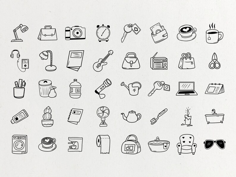 Everyday Stuff Doodle Clipart Bundle | 40 Hand-drawn Items Set SVG PNG ...