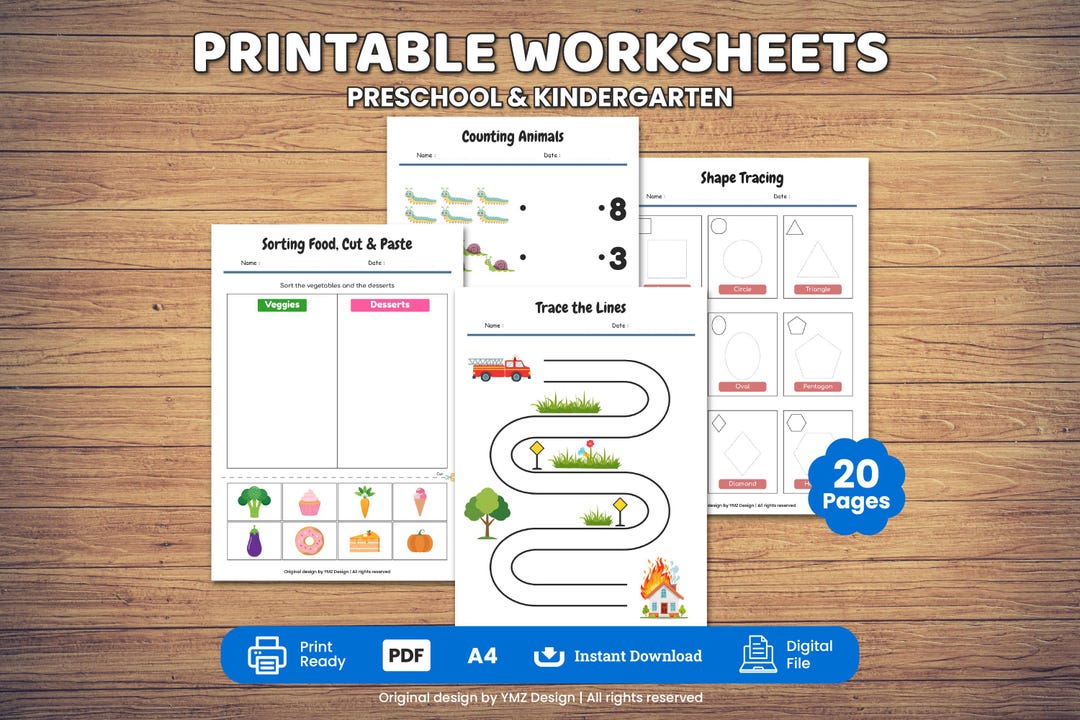Preschool Learning Bundle: Tracing, Counting, Matching Worksheets (PDF ...