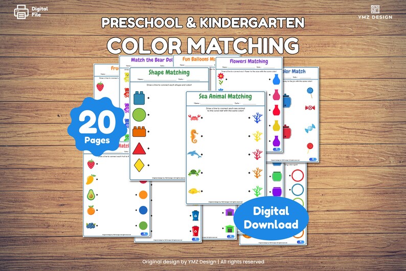 Color Matching Worksheets Bundle: 20 Preschool Kindergarten Activities ...