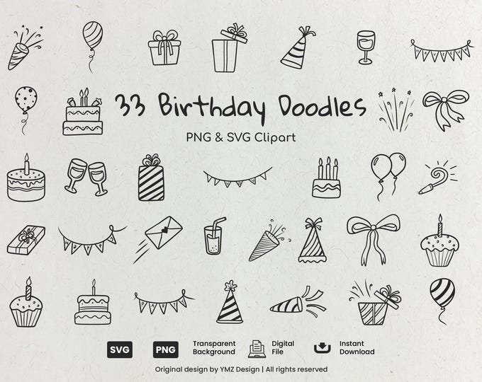 Birthday SVG for Girls - Birthday Doodle Clip Art - EPS - PNG - Hand ...