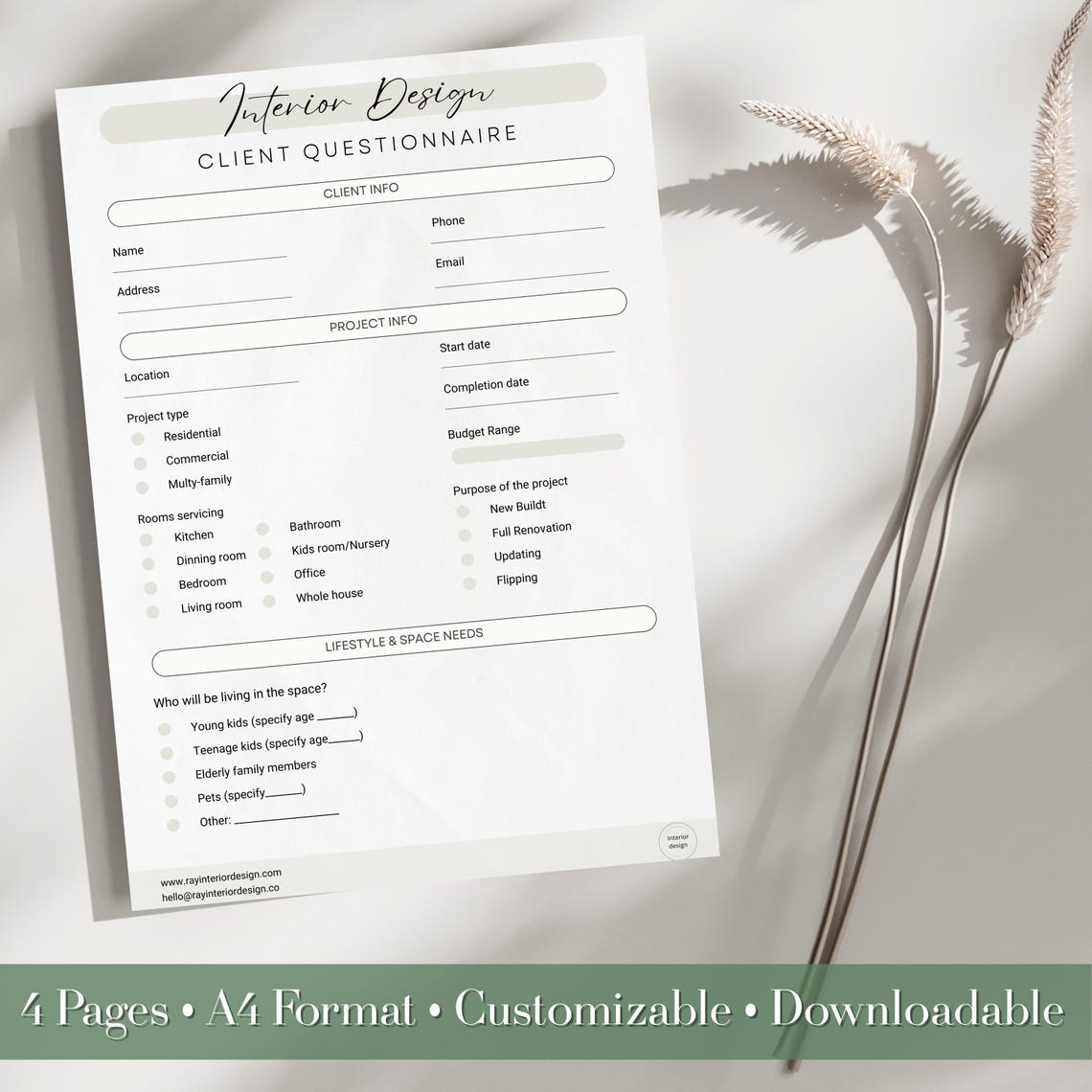 Interior Design Client Questionnaire Template: Editable Canva Form - Etsy