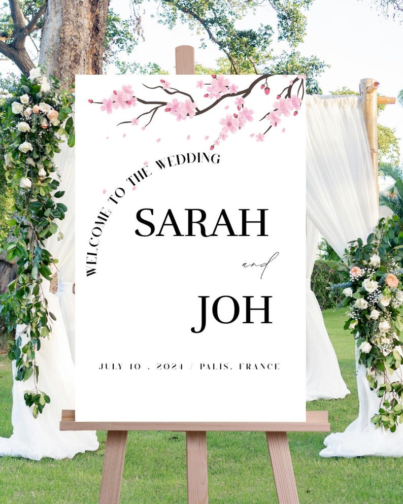 Editable Sakura Wedding Welcome Sign Template | Cherry Blossom Wedding ...