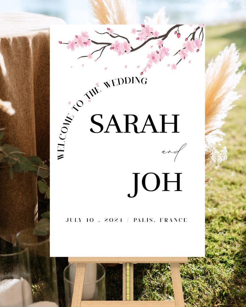Editable Sakura Wedding Welcome Sign Template | Cherry Blossom Wedding ...