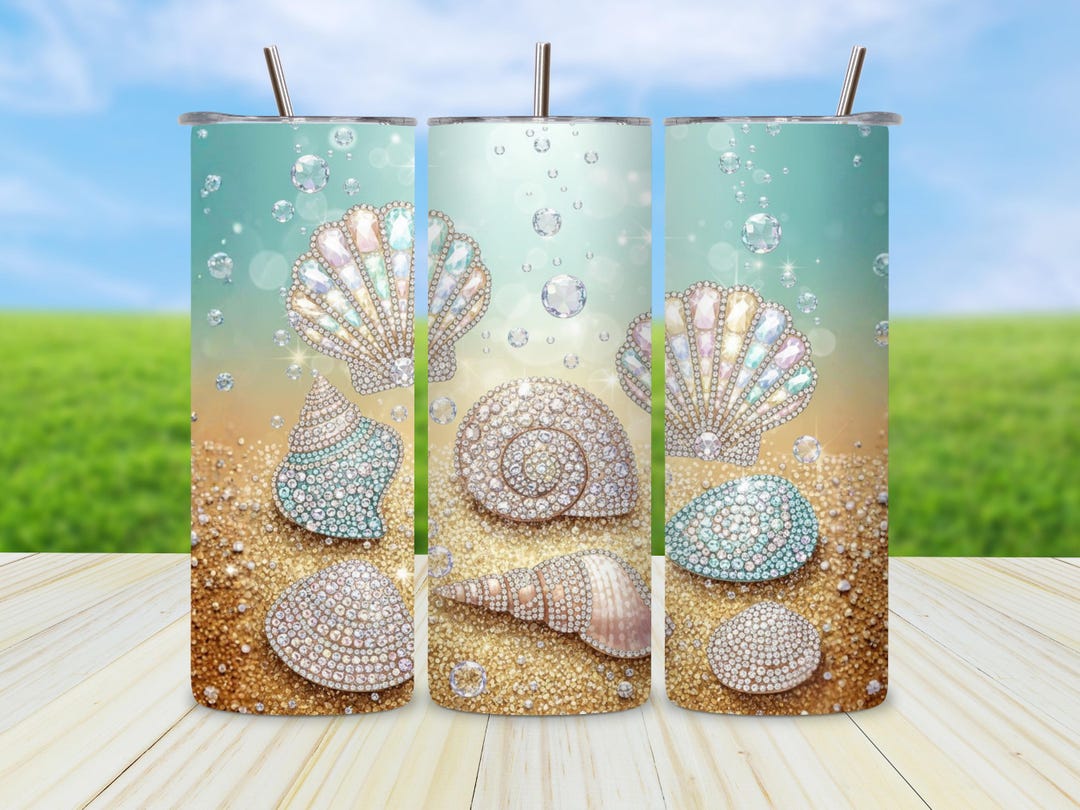 Seashell Beach Bling 20oz Skinny Tumbler Wrap Sublimation Design PNG ...