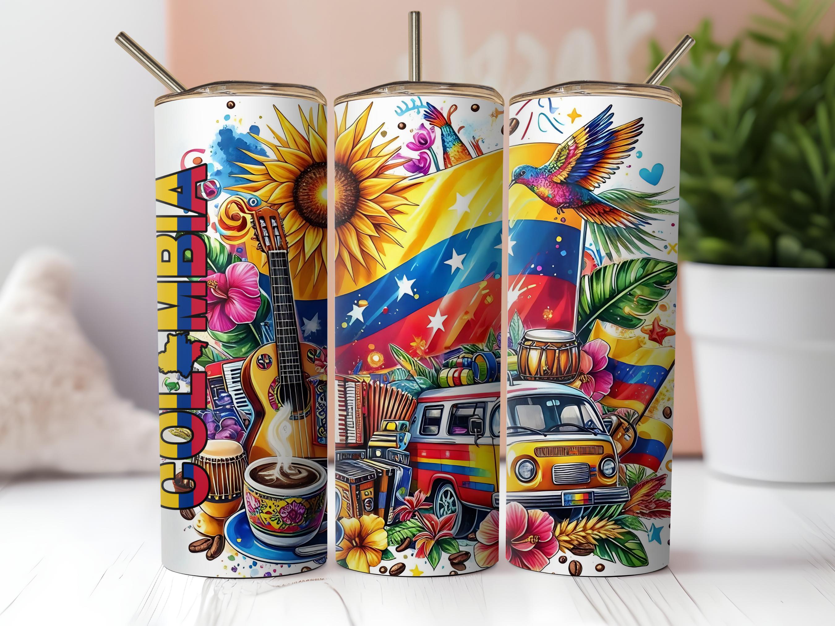 Colombia Tumbler Wrap PNG 20oz Skinny Cup Sublimation Design With Flag ...