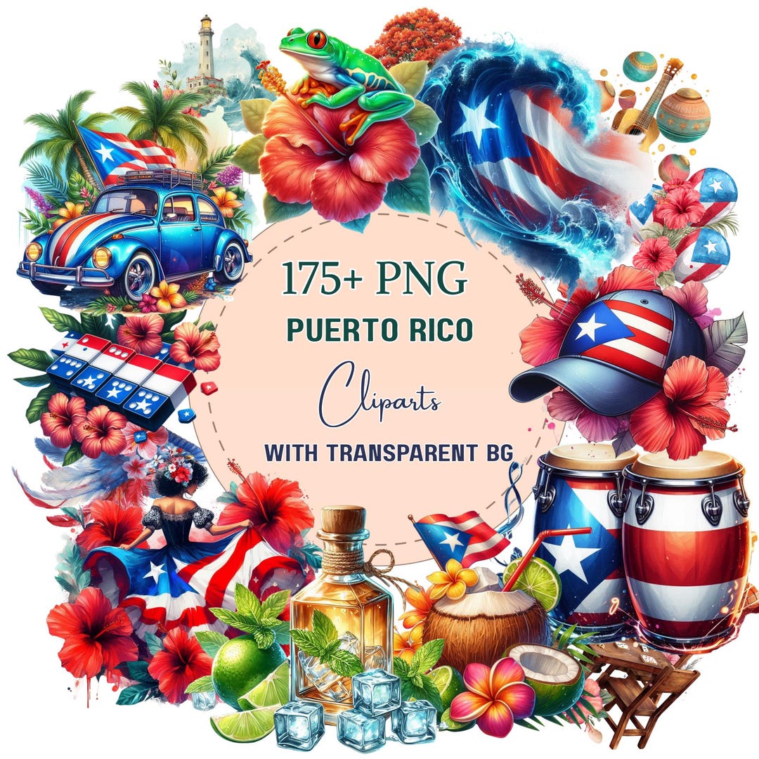 Caribbean Clipart PNG Puerto Rico AI Art Bundle Transparent Graphics ...