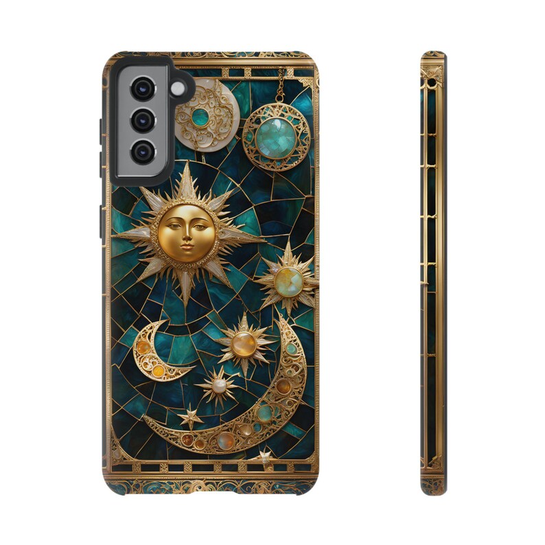 Celestial Stained Glass Moon Stars Sun Phone Case Starry Night Sky ...