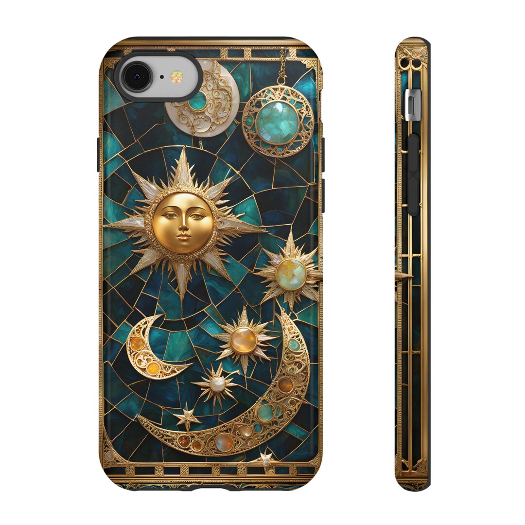 Celestial Stained Glass Moon Stars Sun Phone Case Starry Night Sky ...