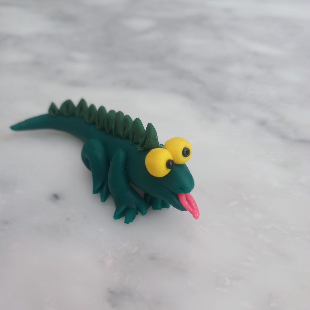 Cute Green Iguana Clay Figurine - Etsy