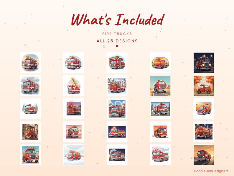 Cartoon Fire Trucks Clip Art | Whimsical PNG Files (digital Download ...