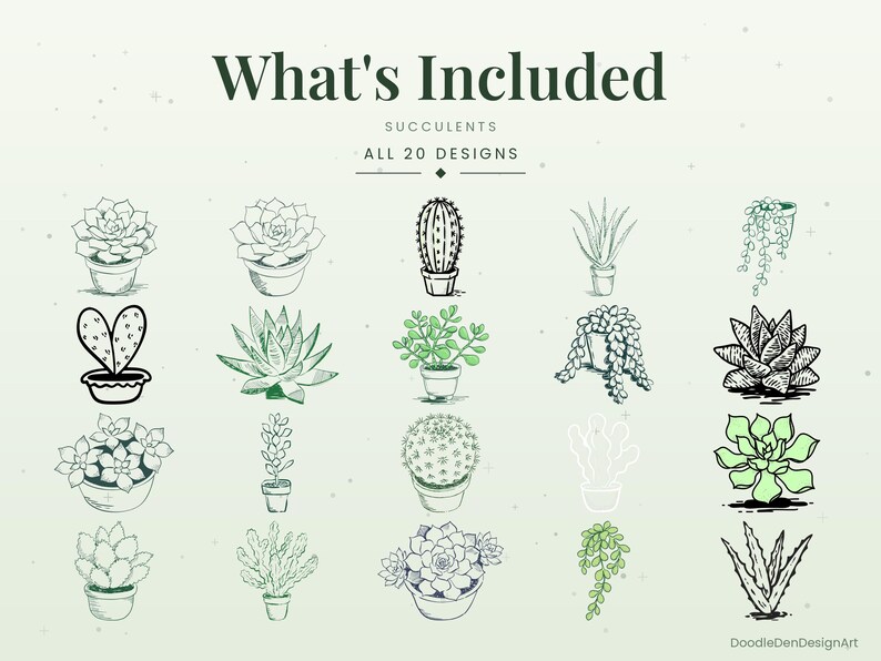 Succulent Garden Sketches | Pen & Ink Botanical Clip Art (digital ...