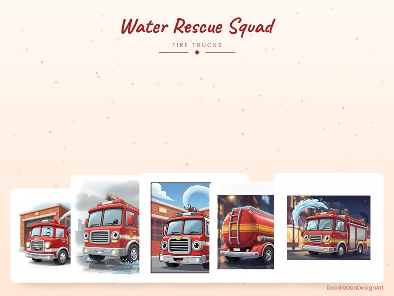 Cartoon Fire Trucks Clip Art | Whimsical PNG Files (digital Download ...