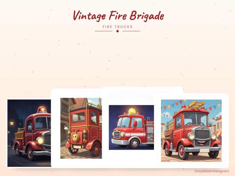 Cartoon Fire Trucks Clip Art | Whimsical PNG Files (digital Download ...