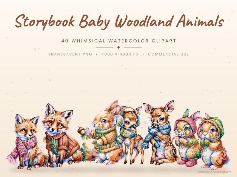 Storybook Baby Woodland Animals Watercolor Clip Art | Nursery Wall Art ...