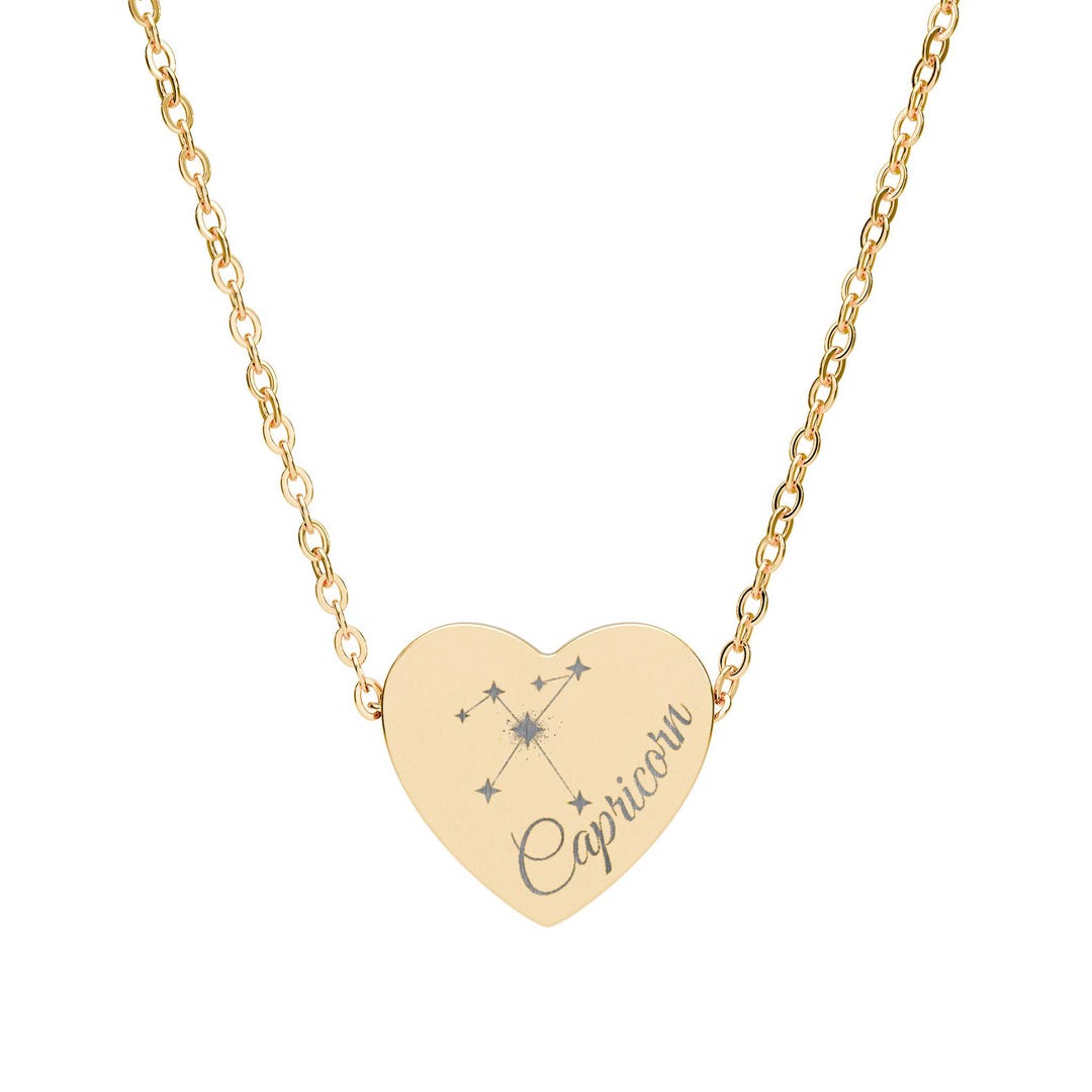 Capricorn Zodiac Sign Engraved Heart Necklace - Etsy
