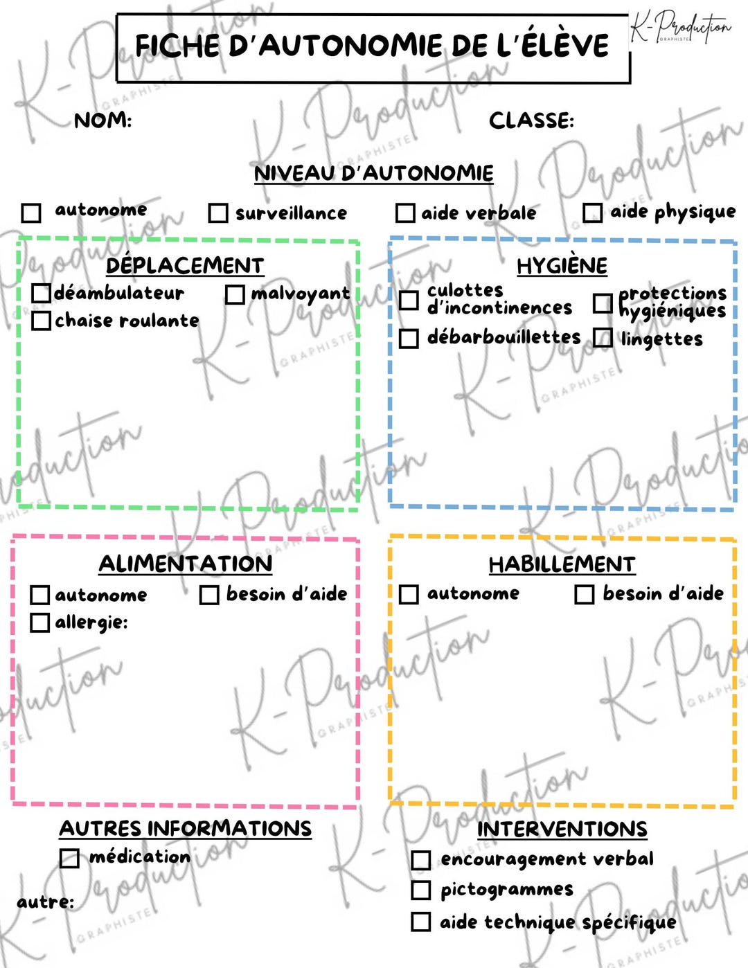 Student Autonomy Sheet - Etsy
