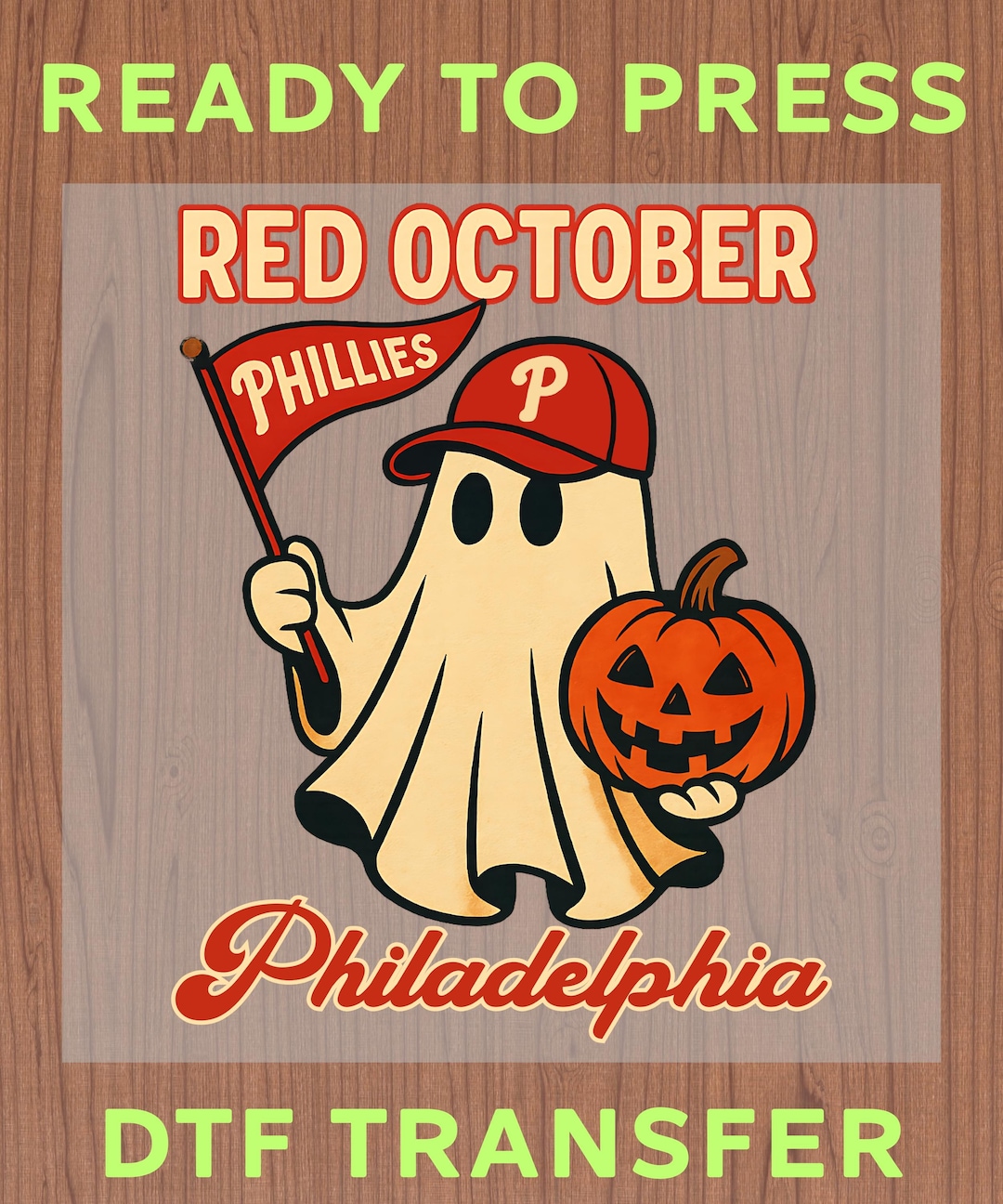 Red October Phillies DTF Transfer, Philadelphia Baseball Ghost Pumpkin ...