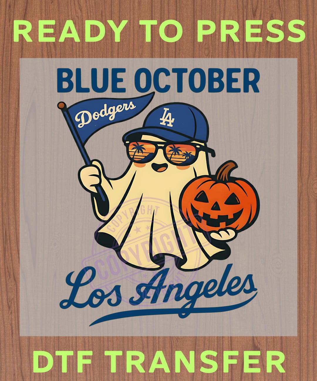 Blue October Dodgers DTF Transfer, Los Angeles Baseball Ghost Pumpkin ...