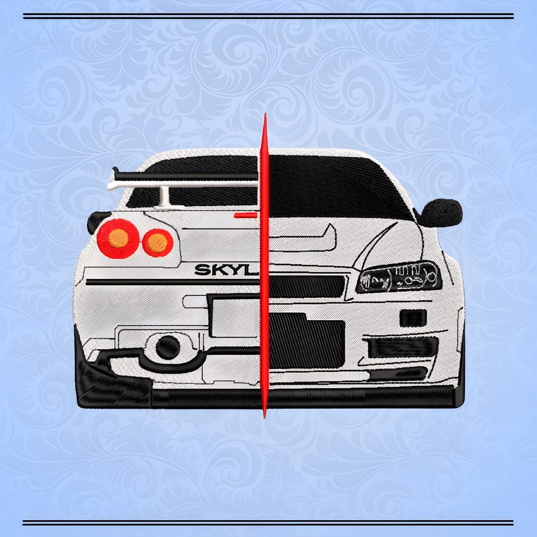 JDM Car Embroidery Design | Split Front & Back Tuner Car Patch for ...