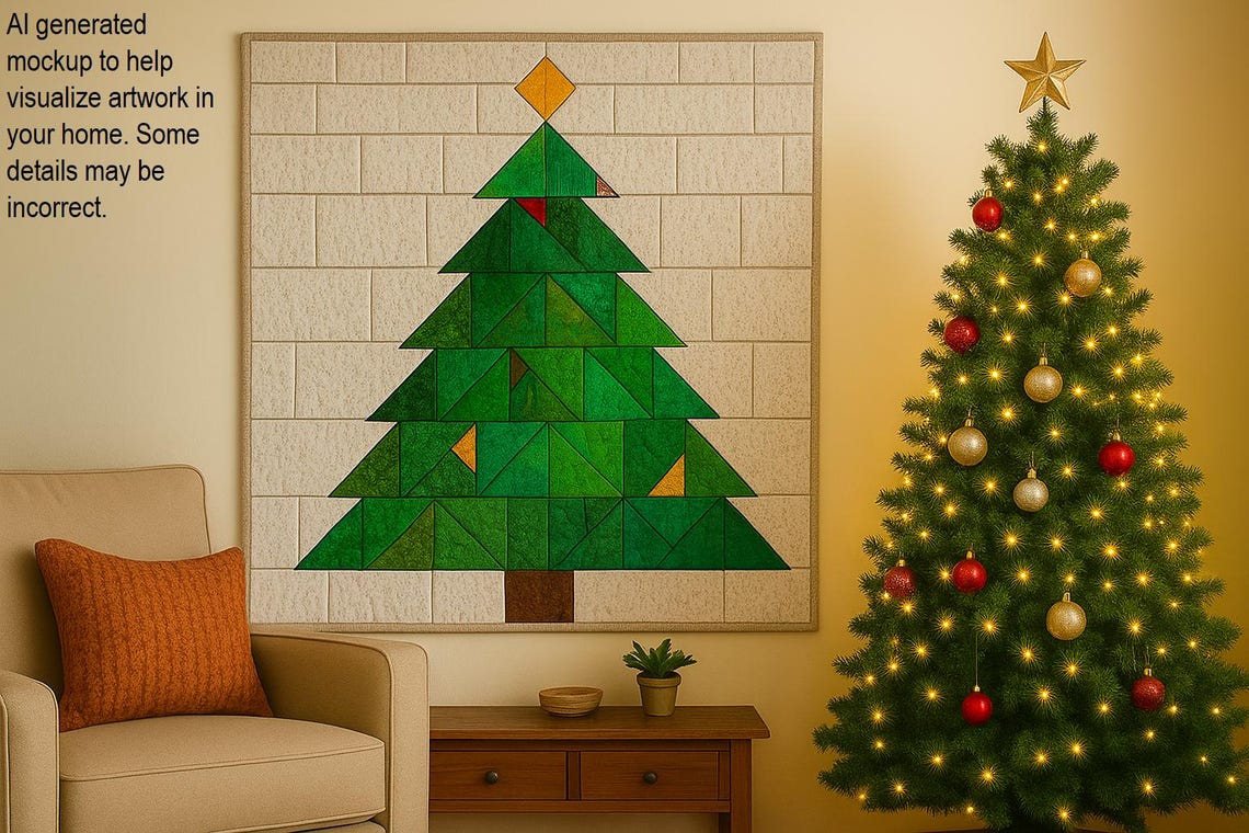 Handmade Batik Pojagi Curtain: Christmas Tree Window Hanging - Etsy