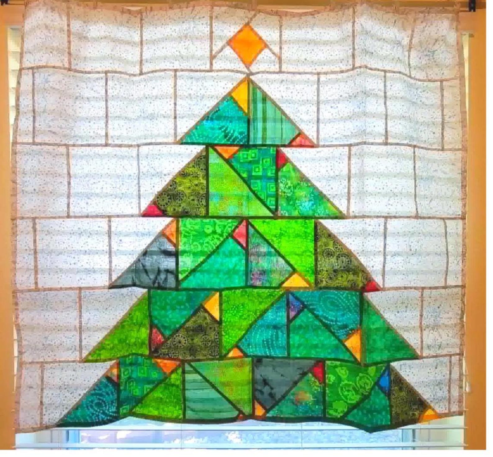 Handmade Batik Pojagi Curtain: Christmas Tree Window Hanging - Etsy
