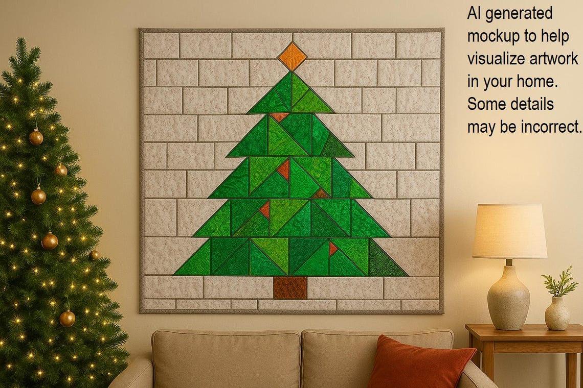 Handmade Batik Pojagi Curtain: Christmas Tree Window Hanging - Etsy