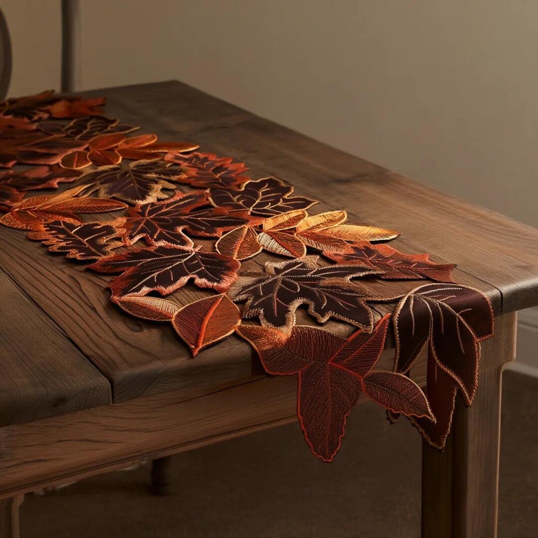 Embroidered Maple Leaf Table Runner Fall Thanksgiving Decor - Etsy