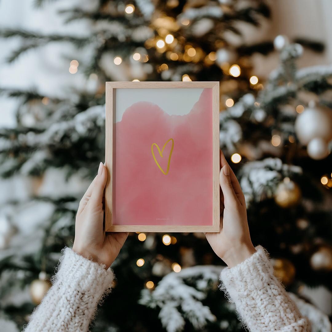 Gold Heart Poster, Pink Watercolor Poster, Eco-friendly Heart Print ...