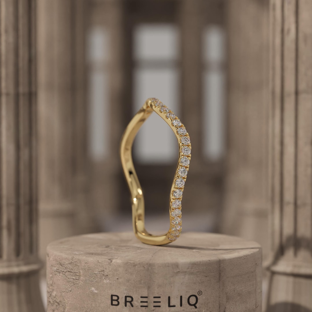 14K Gold Curved Wedding Band | Lab Grown Diamond Contour Ring - Etsy