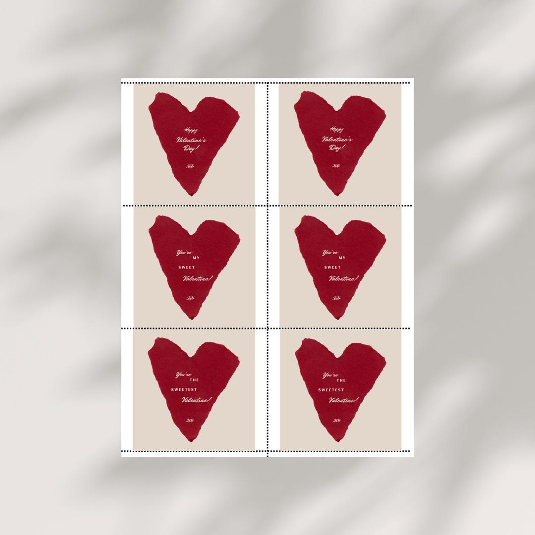 Paper Heart Valentines, Printable Valentines Cards, Digital Template - Etsy