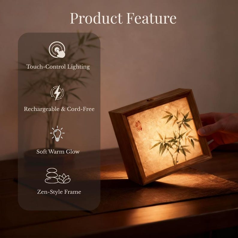 Zen-inspired Wooden Art Lamp, Bamboo Shadow Decor Light, USB Type C ...