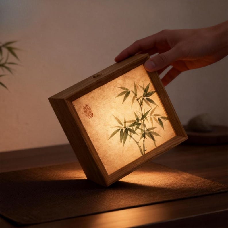 Zen-inspired Wooden Art Lamp, Bamboo Shadow Decor Light, USB Type C ...