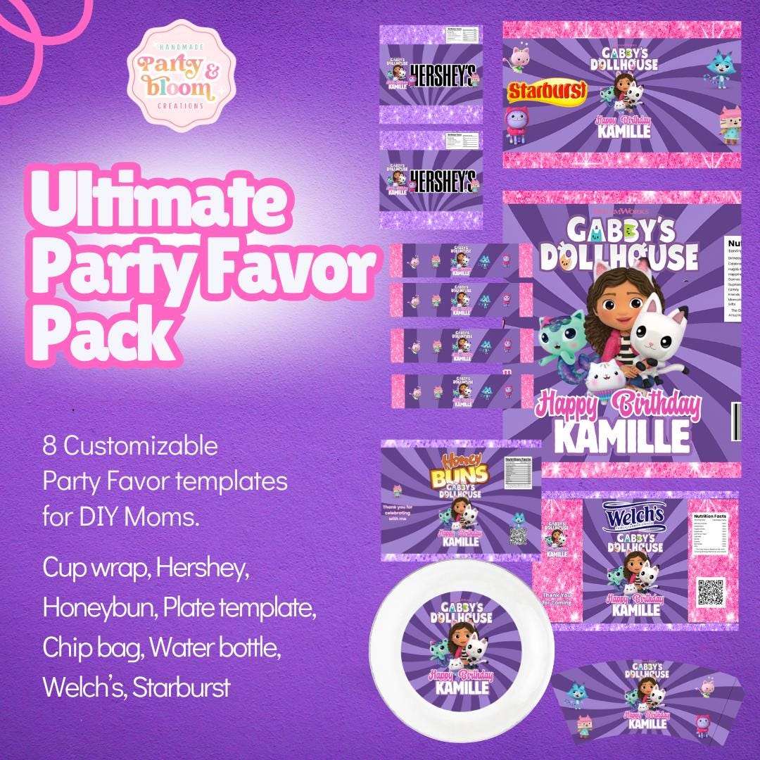 DIY, Editable Gabby’s Dollhouse, Birthday, Party Favors, Templates ...