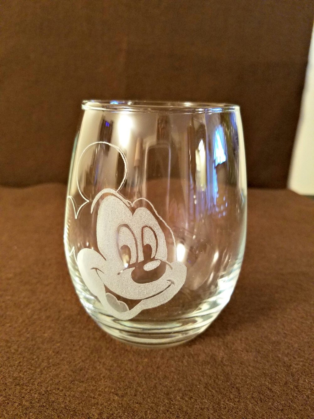 Mickey Mouse Etched Wine Glass