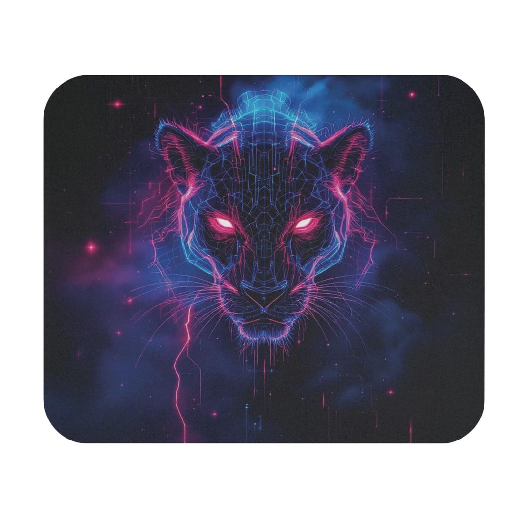 Cyberpunk Panther Mouse Pad, Neon Gamer Desk Decor - Etsy
