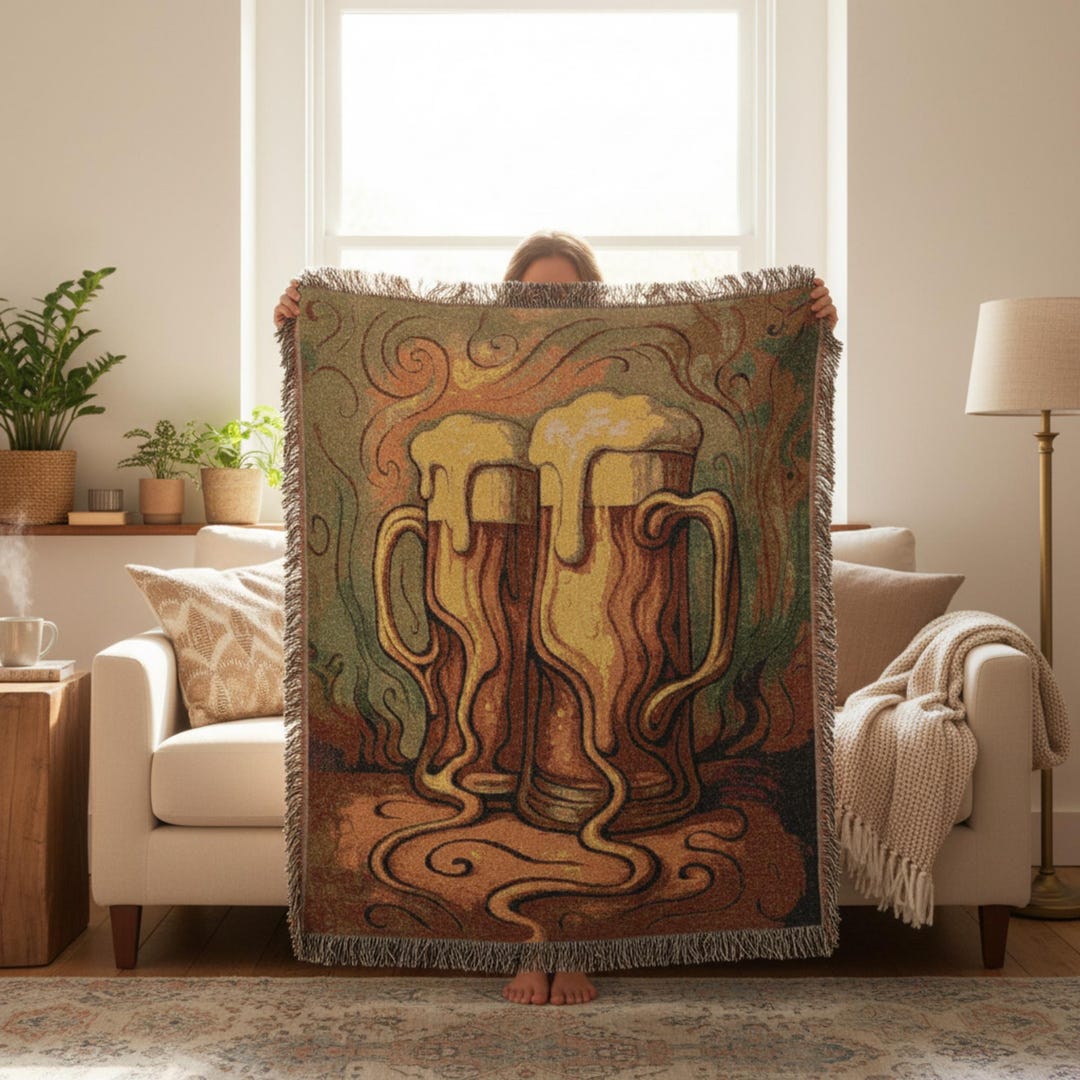 Vintage Beer Art Woven Blanket, Cozy Home Bar Tapestry Throw - Etsy
