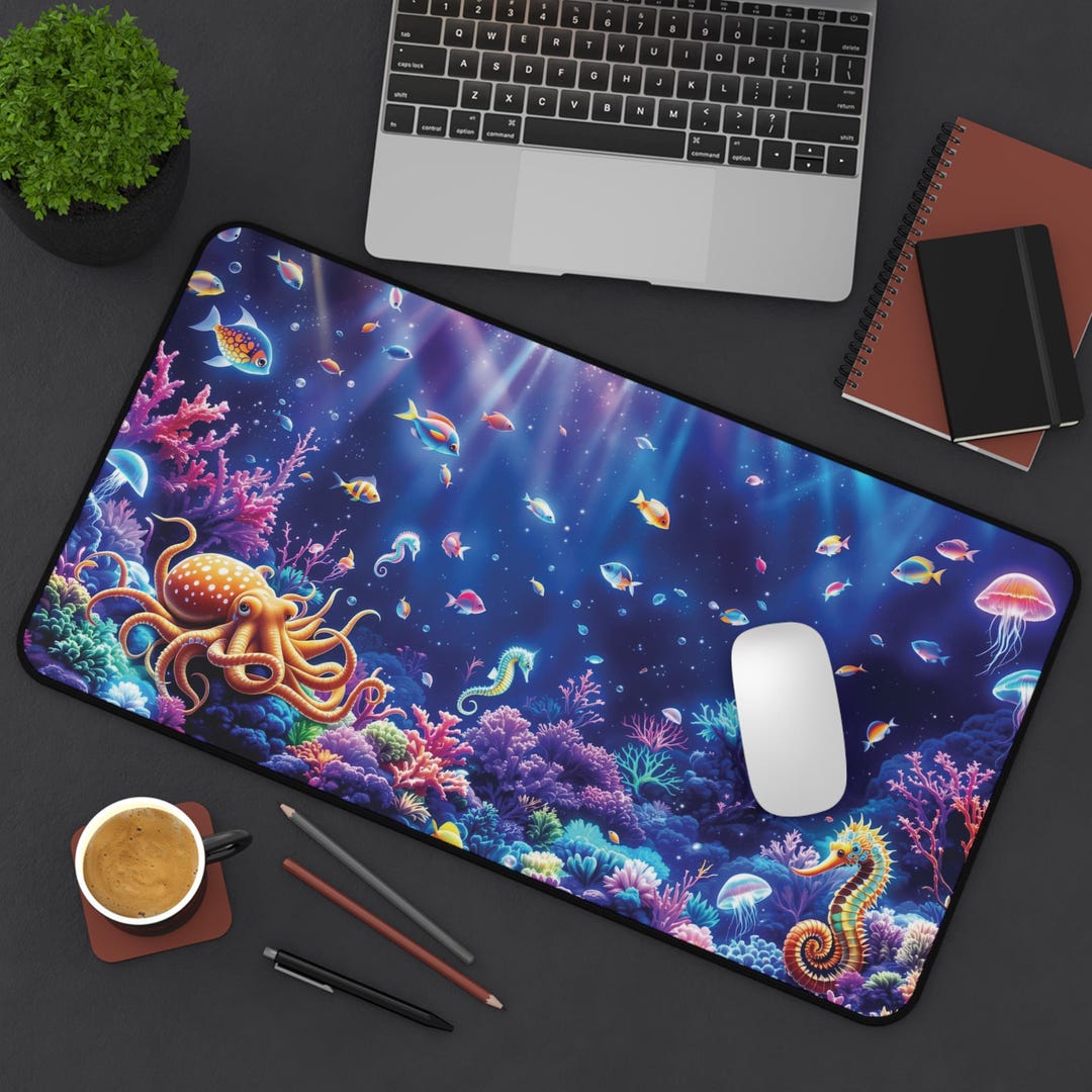 Ocean Life Desk Mat, Aquarium Scene Mat, Large Dek Mat, Sea Lover Gift ...