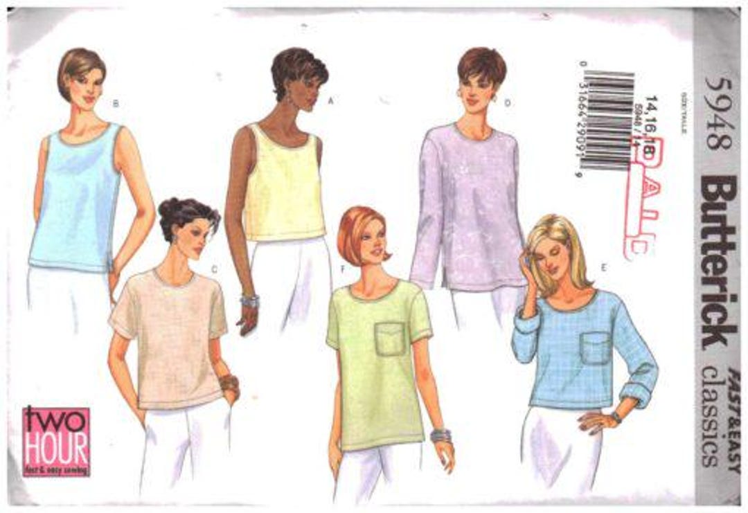 Butterick 5948 Sewing Pattern Fast and Easy Womens Top Size 8 - 12 ...