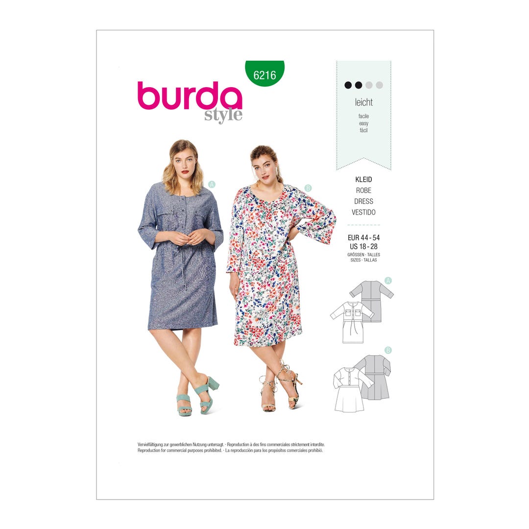 Burda 6216 Sewing Pattern Women Dress Pattern UNCUT Factory Folded Size ...