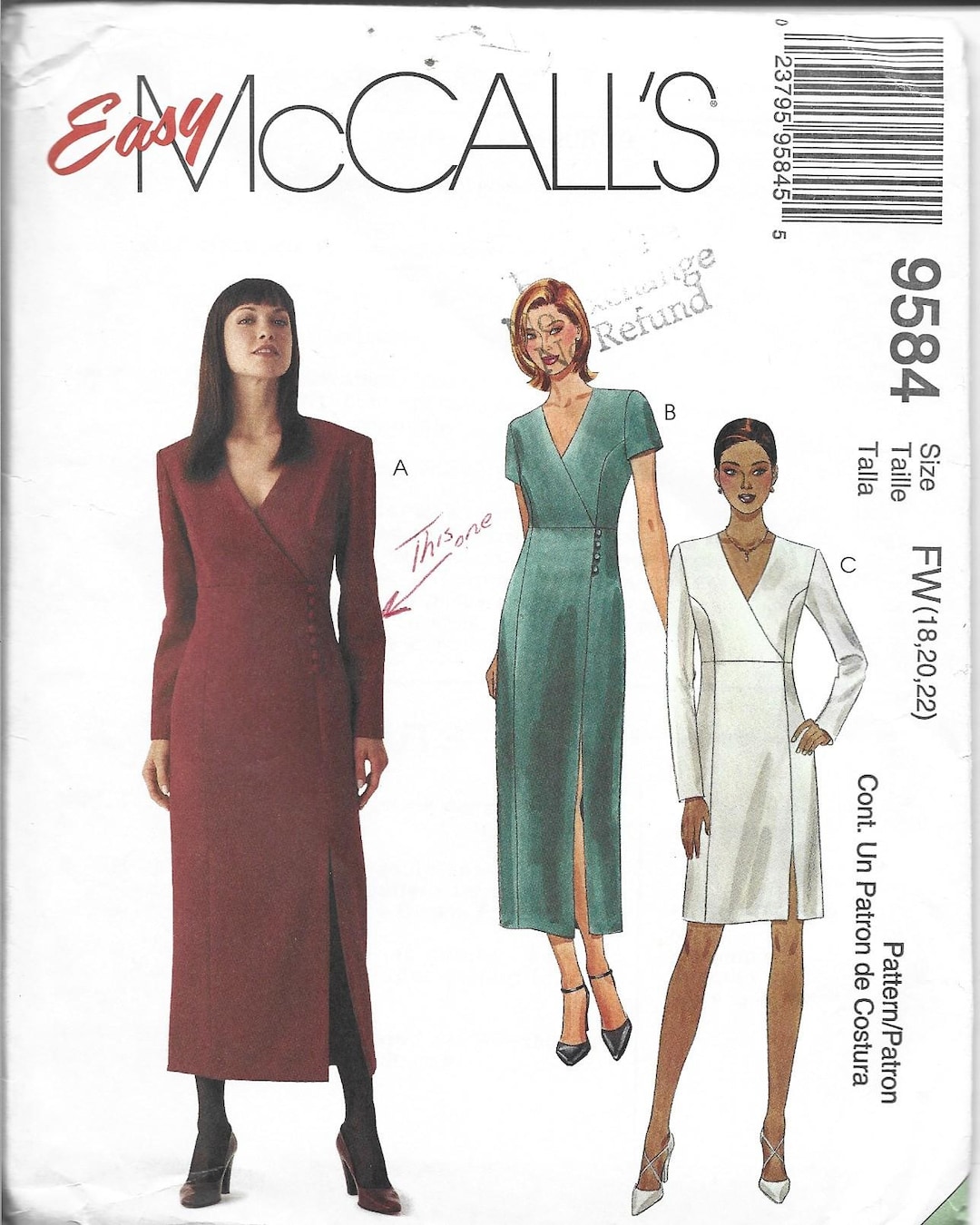 Mccalls 9584 Sewing Pattern Women Dress UNCUT Factory Folded Size 18 ...