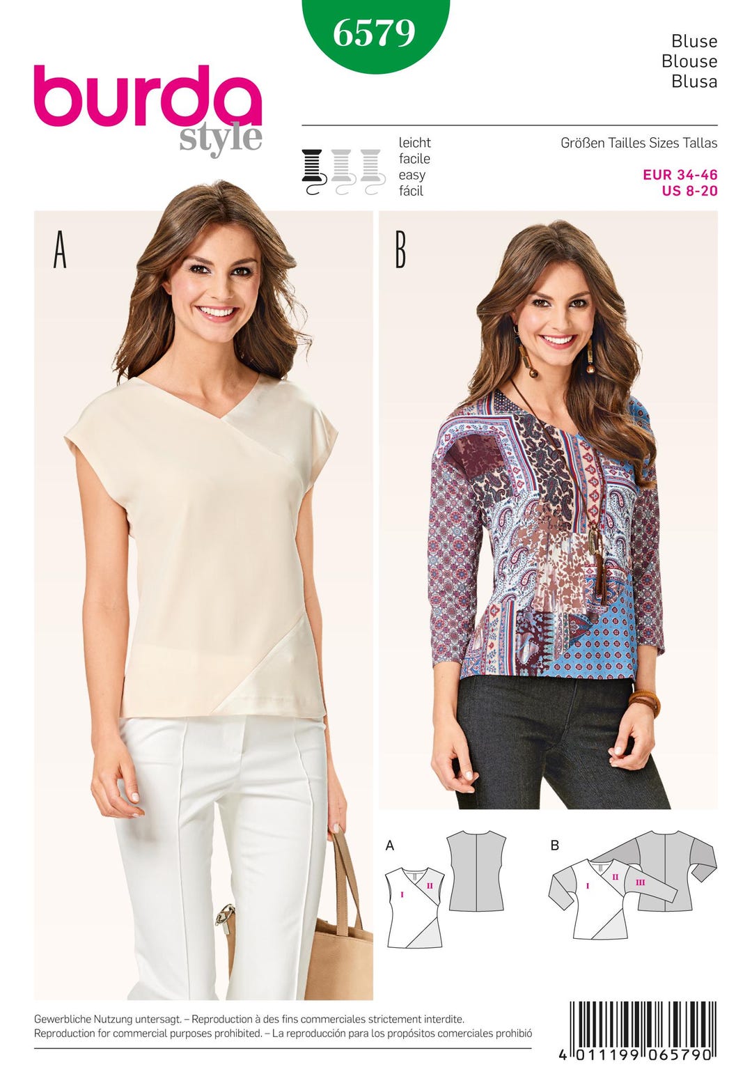 Burda 6579 Sewing Pattern Women's Top Easy Sewing Project Size 8 - 20 ...