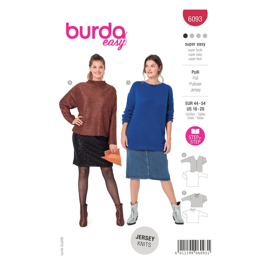 Burda 6093 Sewing Pattern Women Knit Top UNCUT Factory Folded Size 18 ...