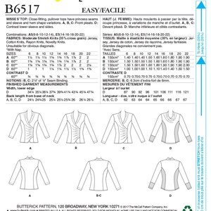 Butterick 6517 Sewing Pattern Women's Top Easy Sewing Project Size 14 ...