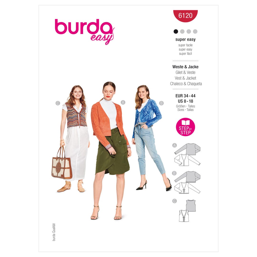 Burda 6120 Sewing Pattern Womens Jacket Pattern UNCUT Size 8 - 18 Plus ...