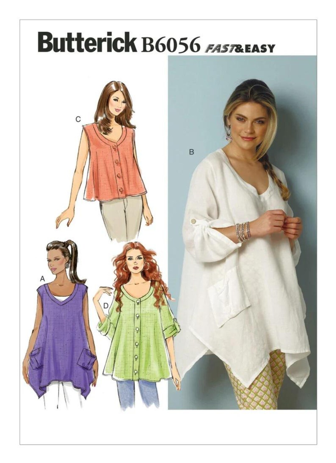 Butterick 6056 Sewing Pattern Women's Top Easy Sewing Project Size 16 ...
