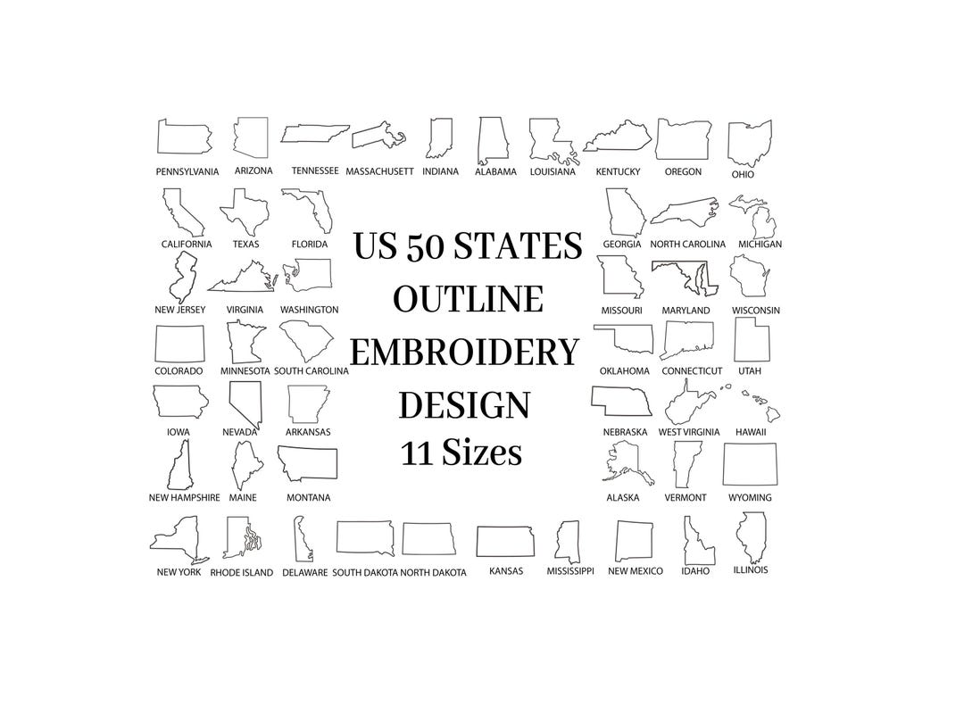 US State Outline Embroidery Design, All 50 States (digital Download) - Etsy